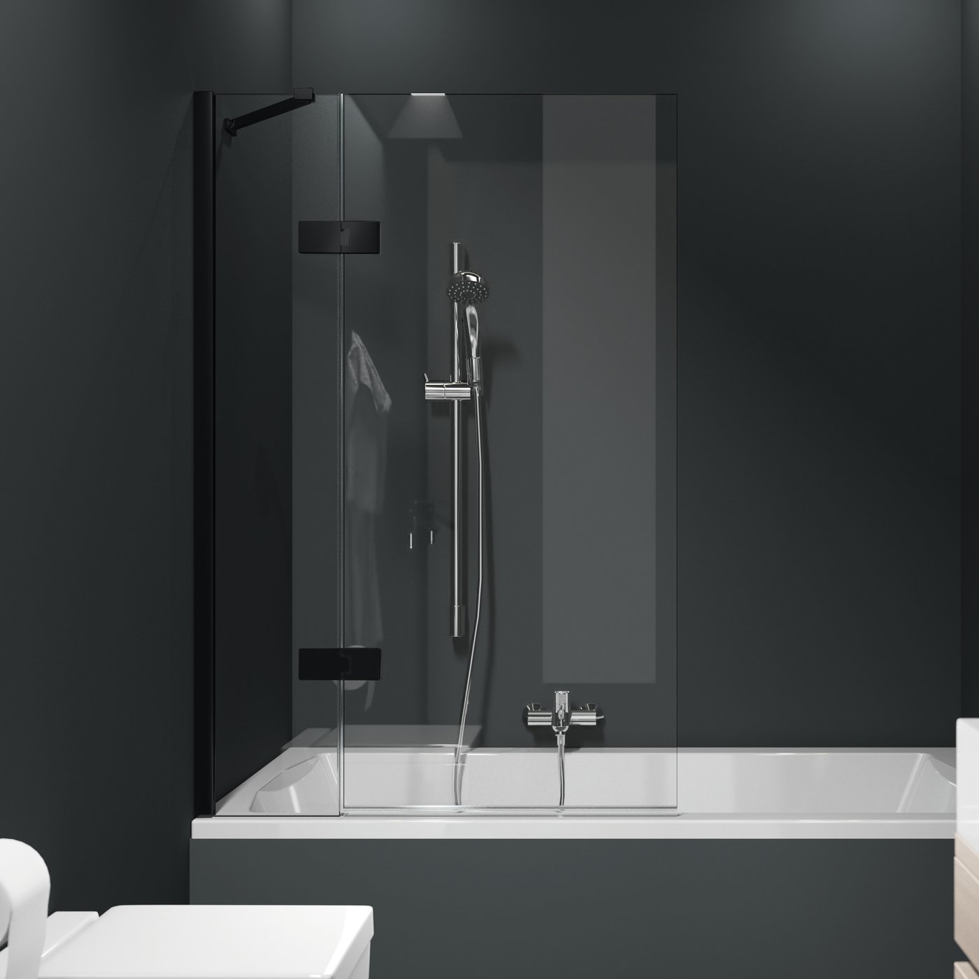 HÜPPE Solva bath screen, movable clear, black edition - S26201123321 ...