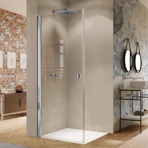 HÜPPE Solva two-way hinged door, for corner entry clear, silver high ...