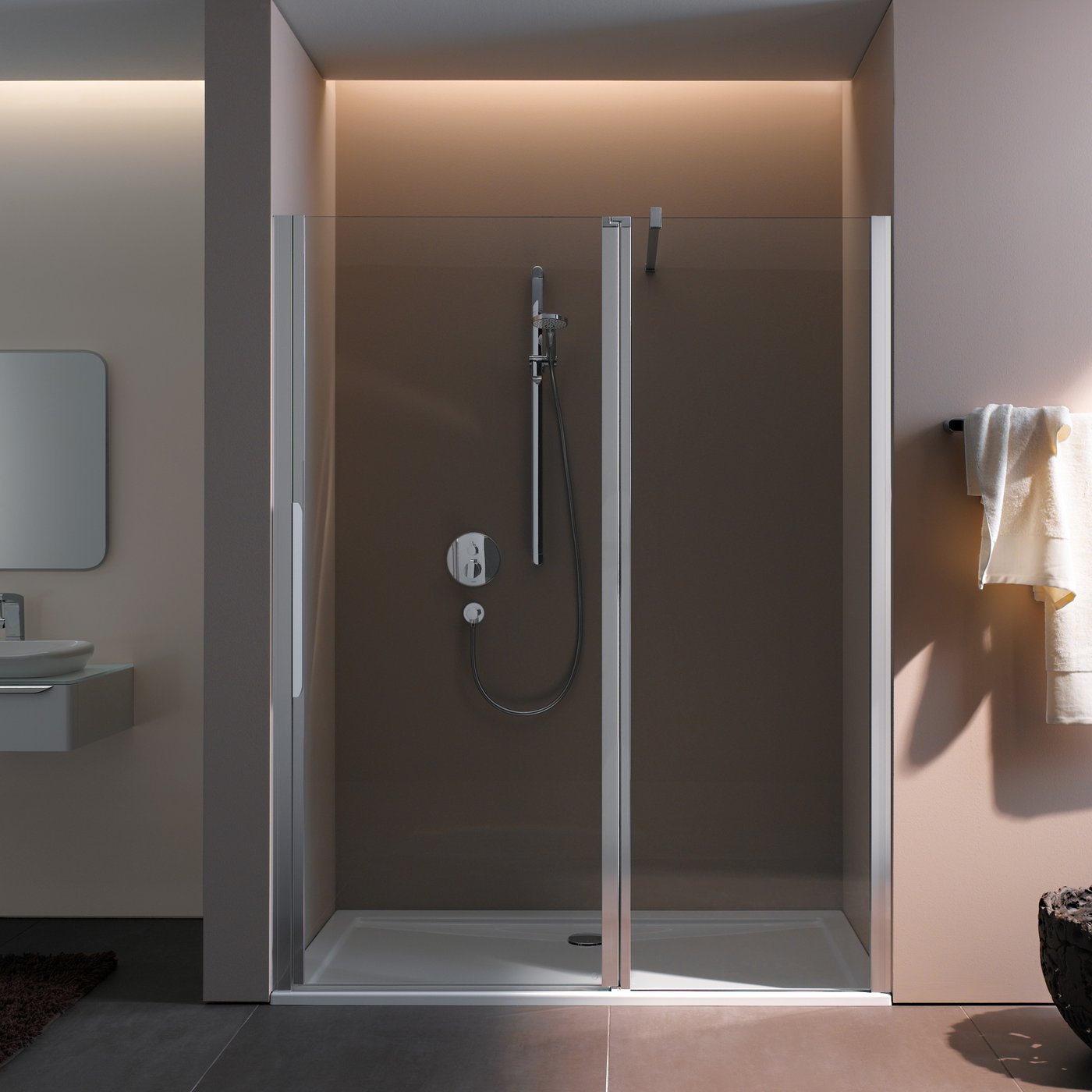 Koralle myDay two-way hinged door, for recess transparent, matt silver ...