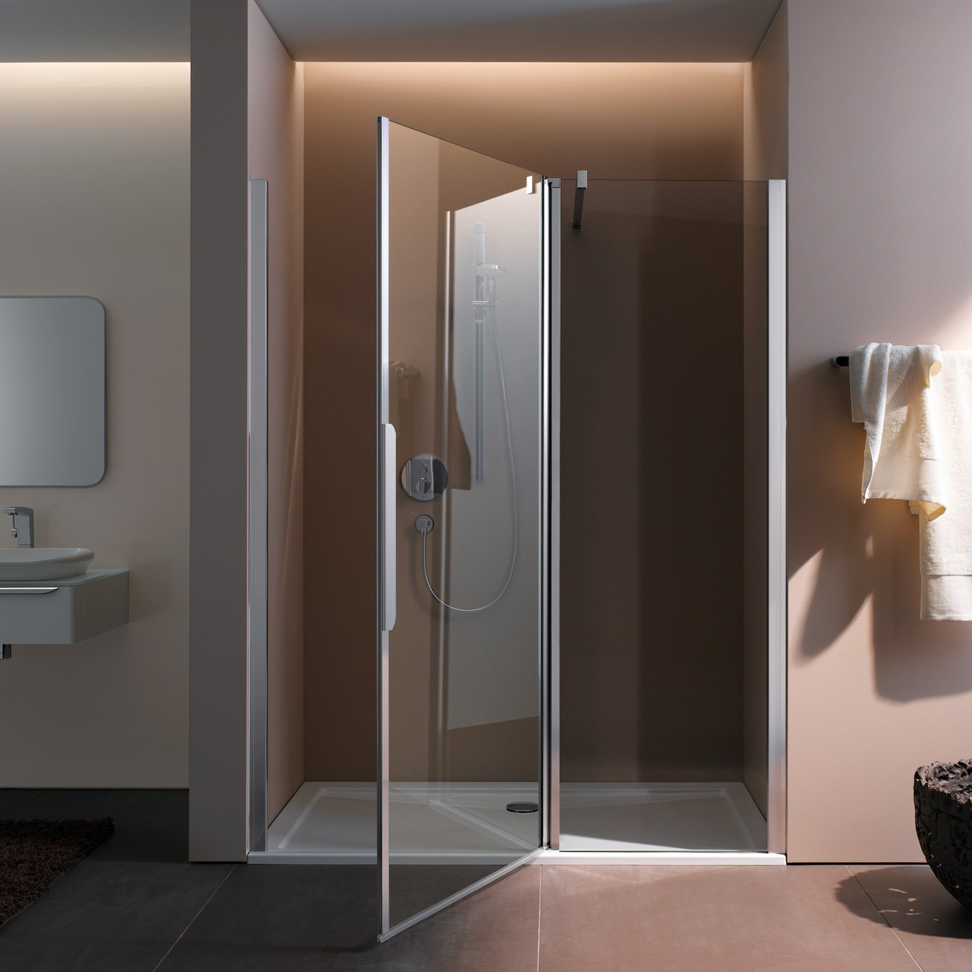 Koralle myDay two-way hinged door, for recess transparent, matt silver ...
