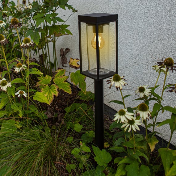 Lutec FLAIR solar bollard light, E27, 1 head dimmable, black/clear ...