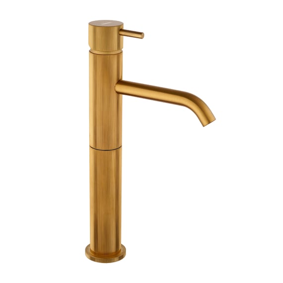 Mamoli Rigadritto basin mixer with tall pillar brushed brass ...