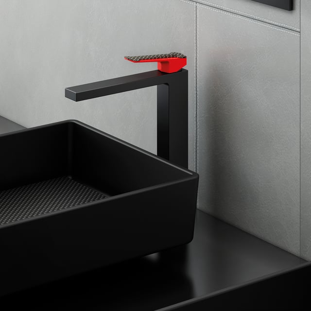 Lamborghini Hyper basin fitting with tall pillar matt black, handle ...