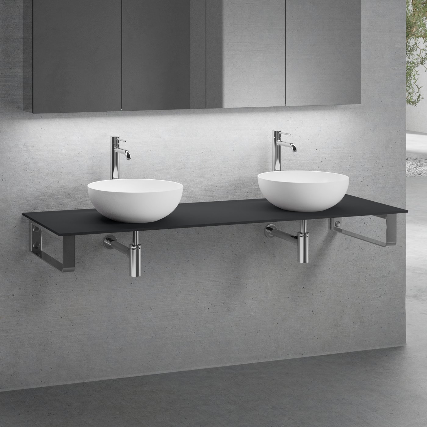 neoro n50 slim countertop W: 160 cm with 2 washbasins Ø 40 cm matt ...