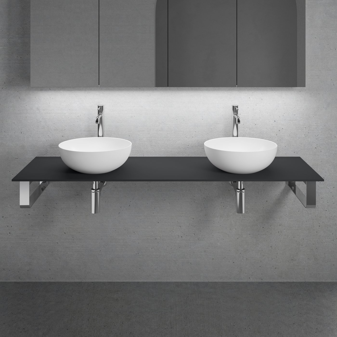 neoro n50 slim countertop W: 160 cm with 2 washbasins Ø 40 cm matt ...
