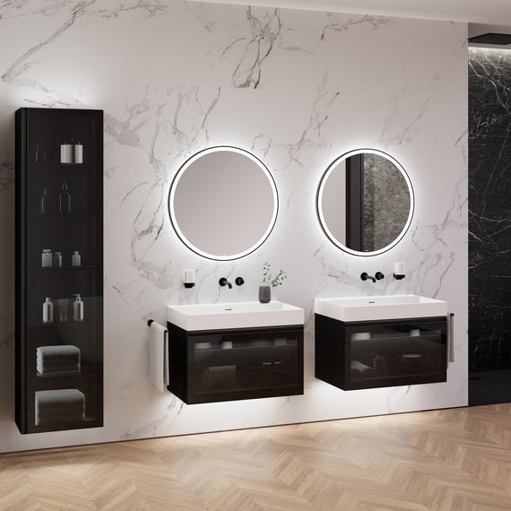 neoro n80 fumo vanity unit W: 80 cm with 1 pull-out, with Parsol glass ...