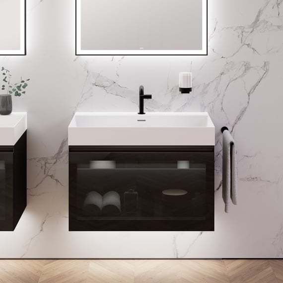 neoro n80 fumo vanity unit W: 80 cm with 1 pull-out, with Parsol glass ...