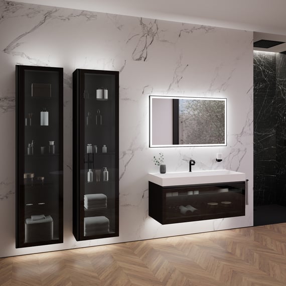 neoro n80 fumo vanity unit W: 120 cm with 1 pull-out, with Parsol glass ...