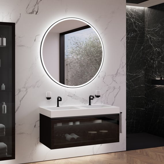 neoro n80 fumo vanity unit W: 120 cm with 1 pull-out, with Parsol glass ...