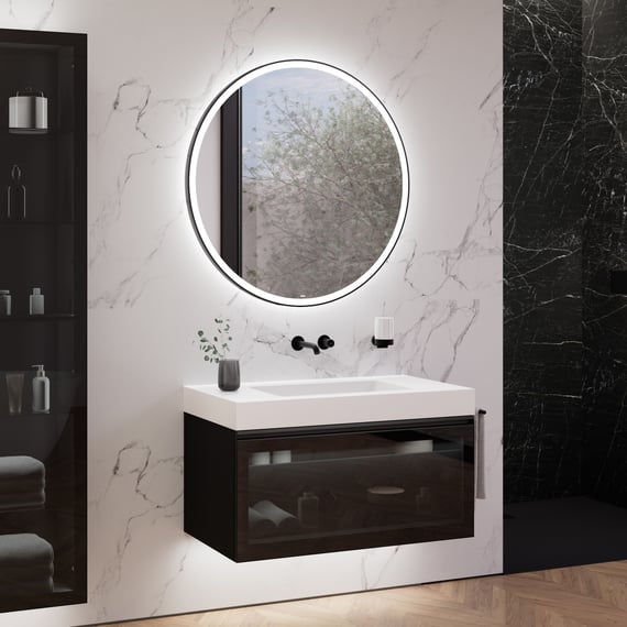 neoro n80 fumo vanity unit W: 100 cm with 1 pull-out, with Parsol glass ...