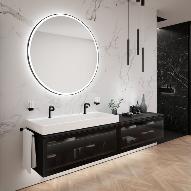 neoro n80 fumo – Designbad mit Badmöbelanlage & Spiegel, Dusche & Armaturen