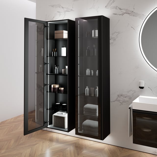 neoro n80 fumo – Designbad mit Badmöbelanlage & Spiegel, Dusche & Armaturen