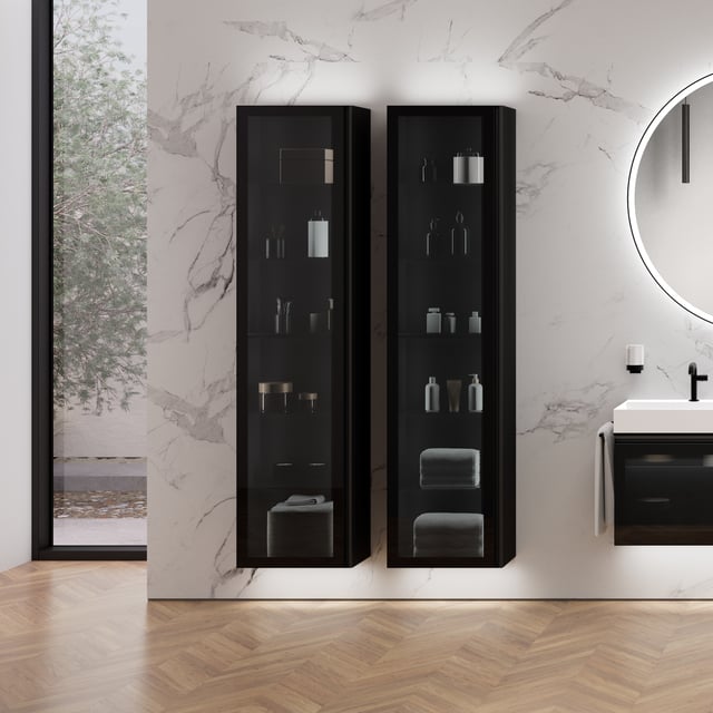neoro n80 fumo – Designbad mit Badmöbelanlage & Spiegel, Dusche & Armaturen