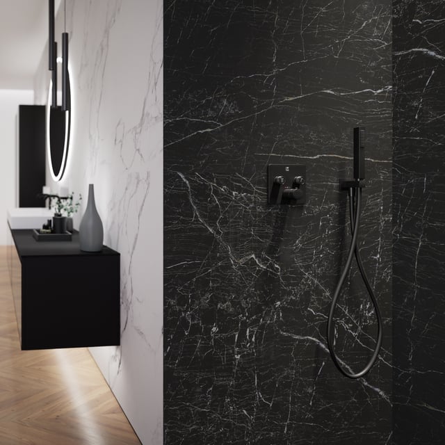 neoro n80 fumo – Designbad mit Badmöbelanlage & Spiegel, Dusche & Armaturen