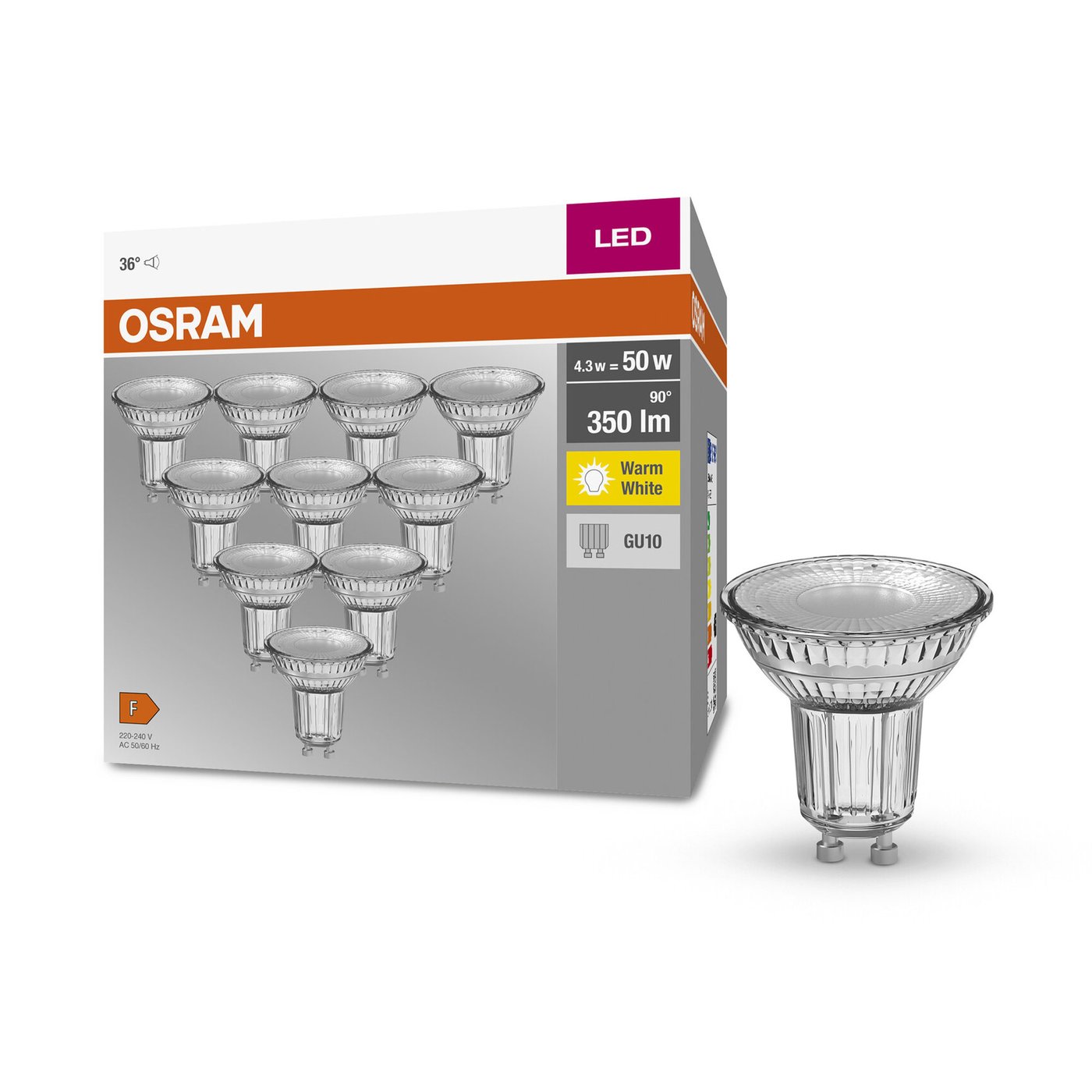 Osram Universal LED, 10er Set GU10, 2700 K, 4,3 W klar - 4058075036680 ...