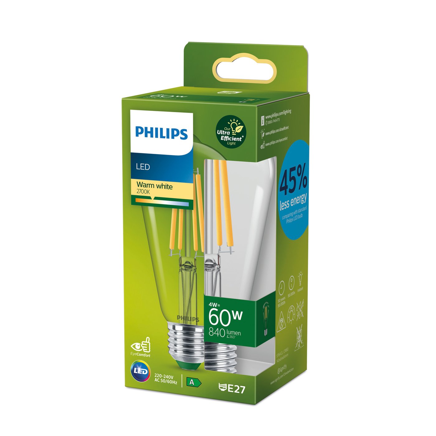 Philips LEDclassic Ultra Efficient E27, 2700 K, 4 W clear ...