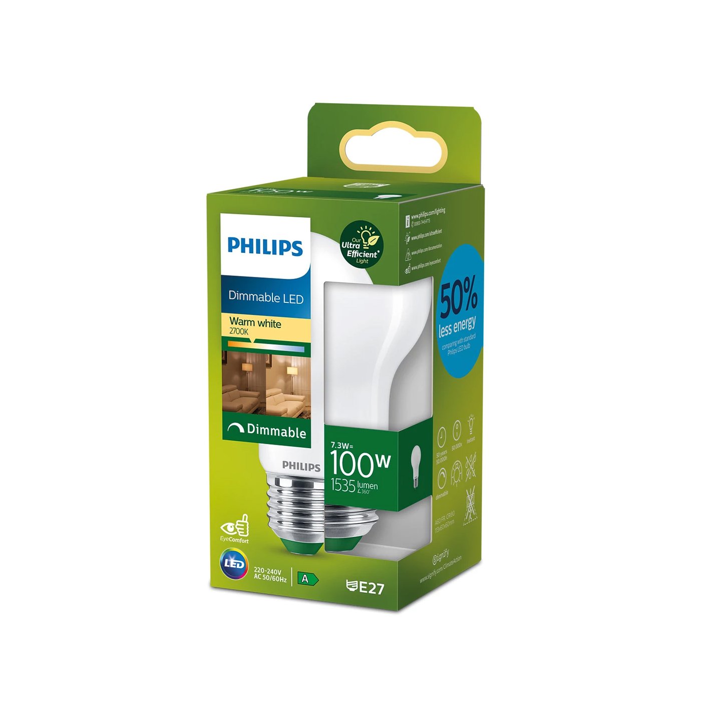 Philips LEDclassic Ultra Efficient A60 E27, 2700 K, 7,3 W dimmbar ...
