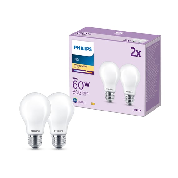 Philips LEDclassic set of 2 A60 E27, 2700 K, 7 W milk glass ...