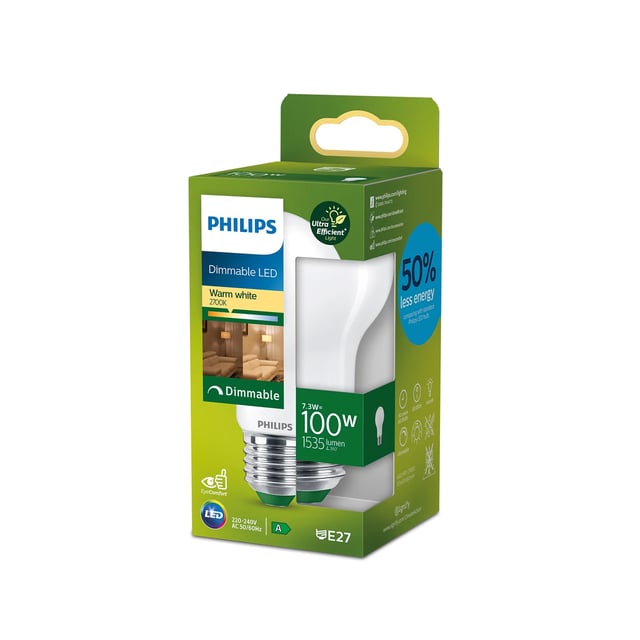 Philips LEDclassic Ultra Efficient A60 E27, 2700 K, 7,3 W dimmable ...