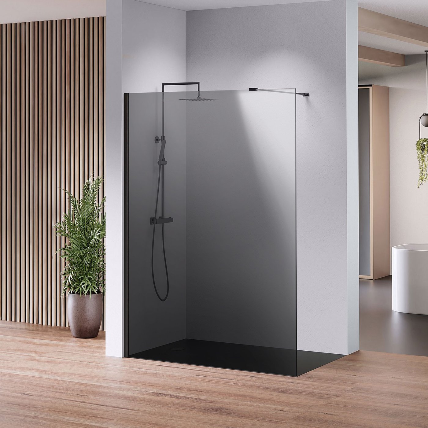 rivea Dia Walk In shower panel H: 200 cm ESG parsol gray with ...