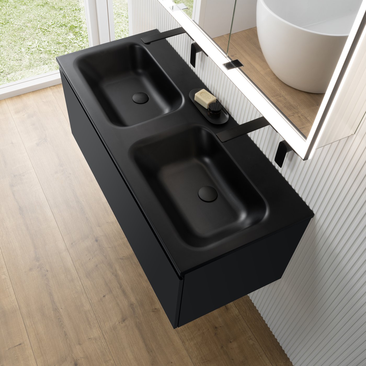 rivea Dia vanity unit W: 121 cm with 1 pull-out compartment, double ...