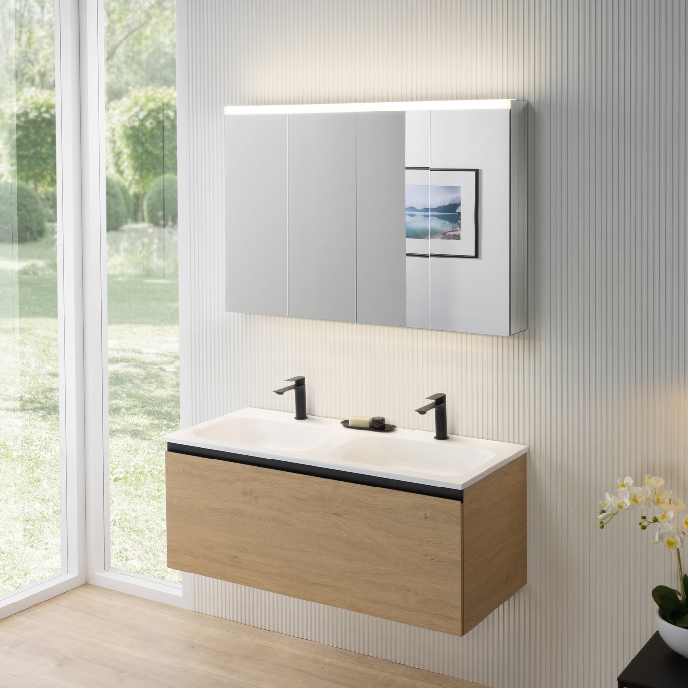 rivea Dia vanity unit W: 121 cm with 1 pull-out compartment, double ...