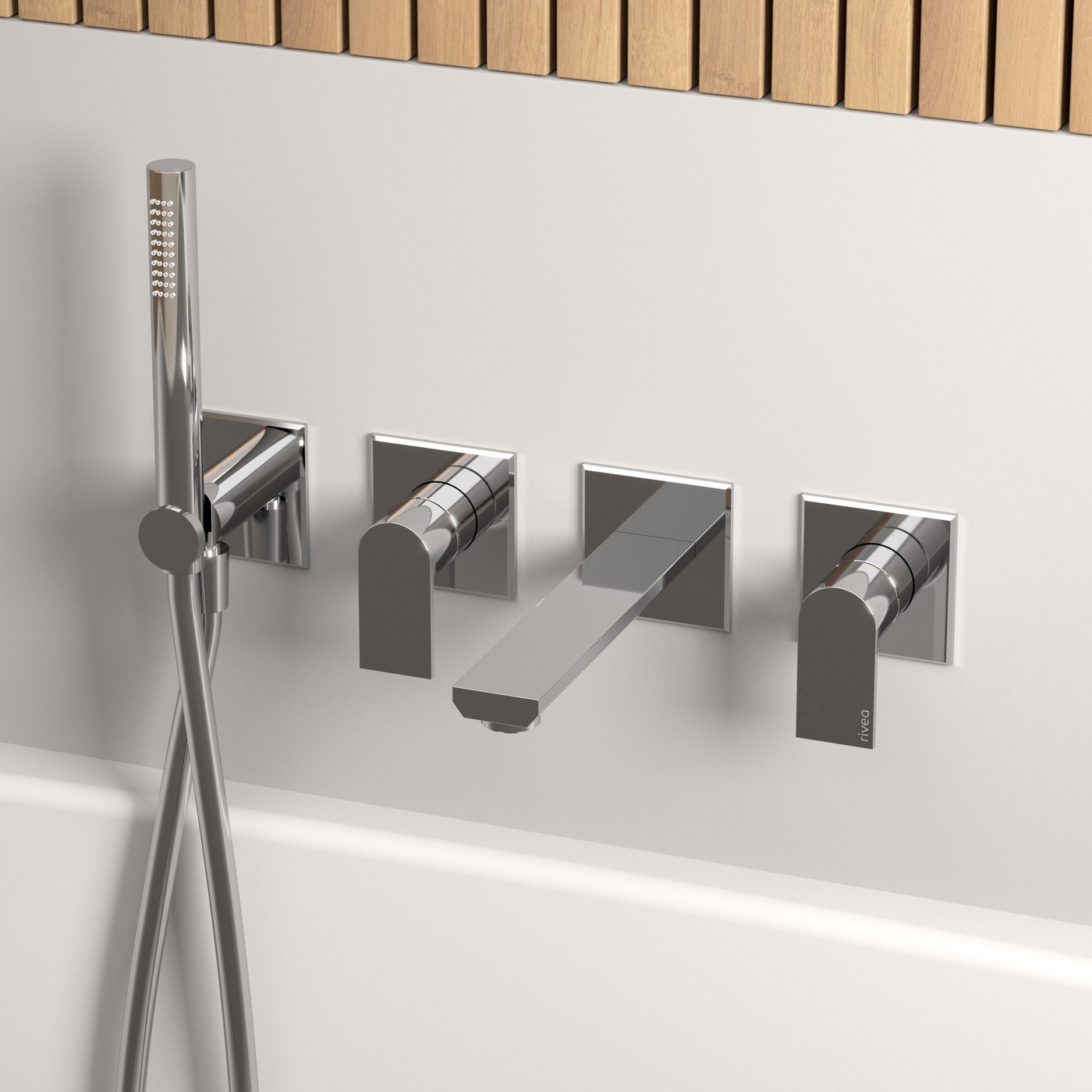 rivea Dia bath fitting with bath spout, with hand shower set chrome ...