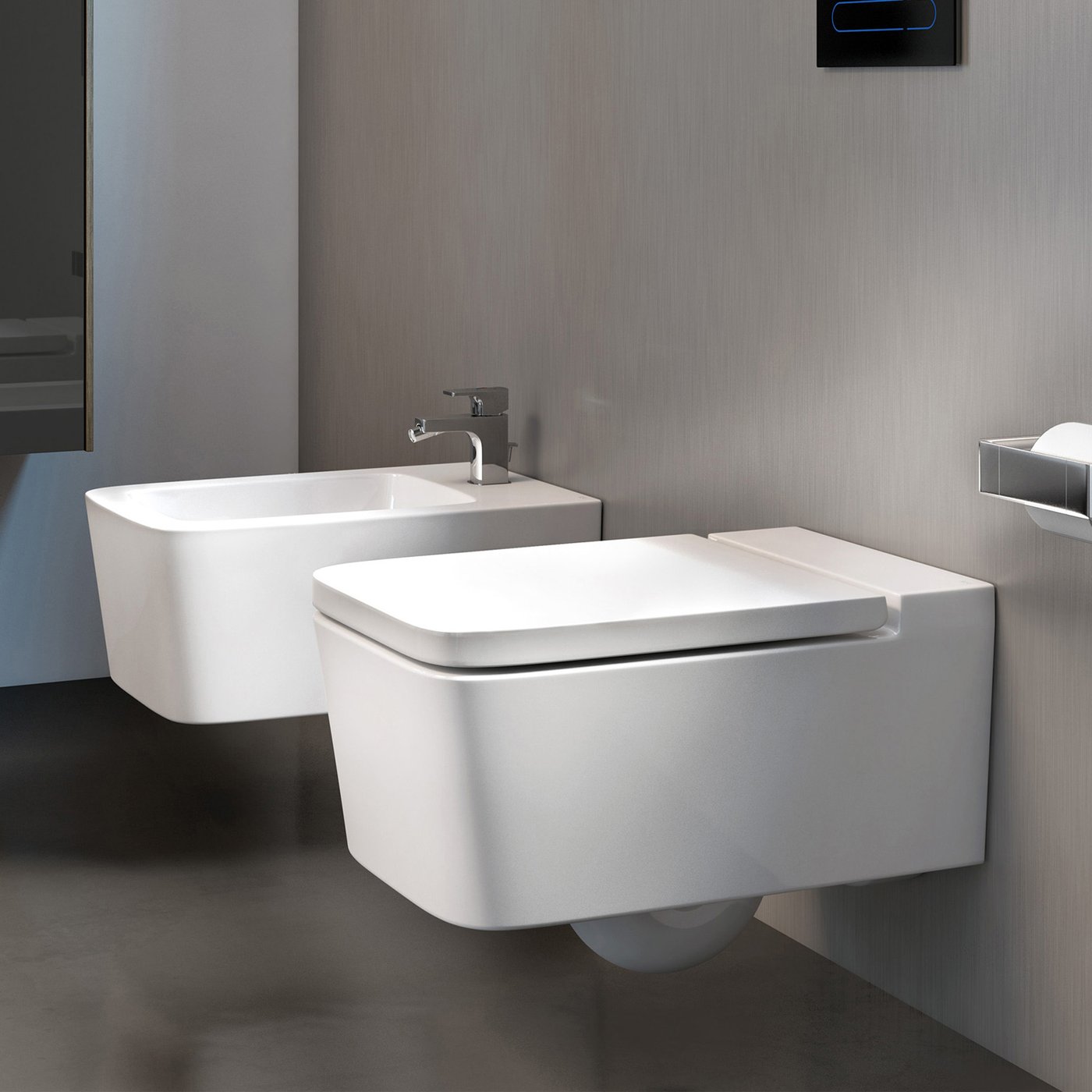 Roca Inspira wall-mounted toilet, square with toilet seat, white ...