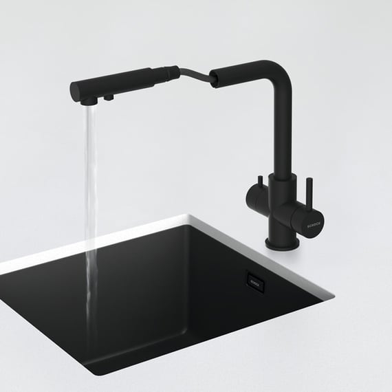 Schock Vitus kitchen mixer tap, extendable, swivelling matt black ...