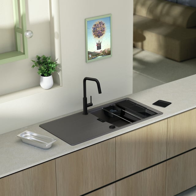Schock Tia kitchen sink with colander & functional bowl, silverstone ...