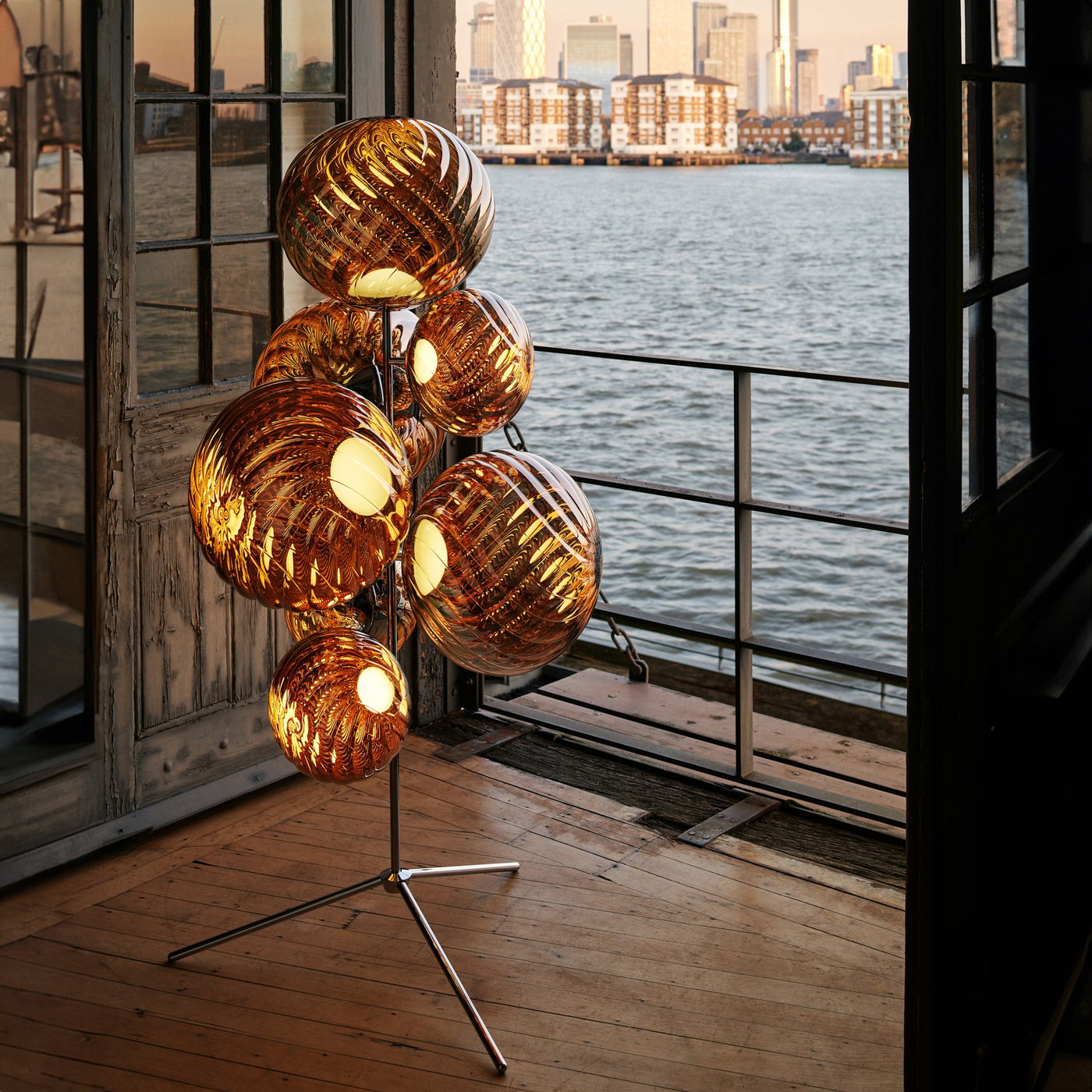 Tom Dixon Whirl floor lamp, LED, 7 heads dimmable, gold - LEDFC02UN ...