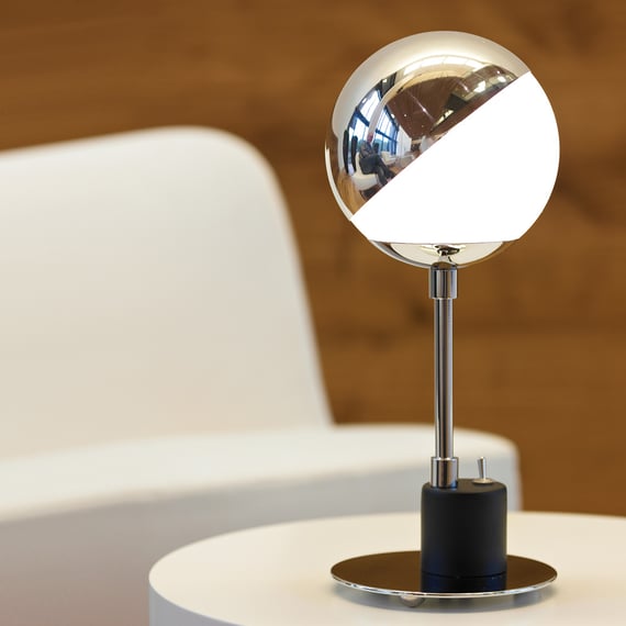 Tecnolumen SF 28 table lamp, E27 polished aluminium/opaline - SF28 | REUTER