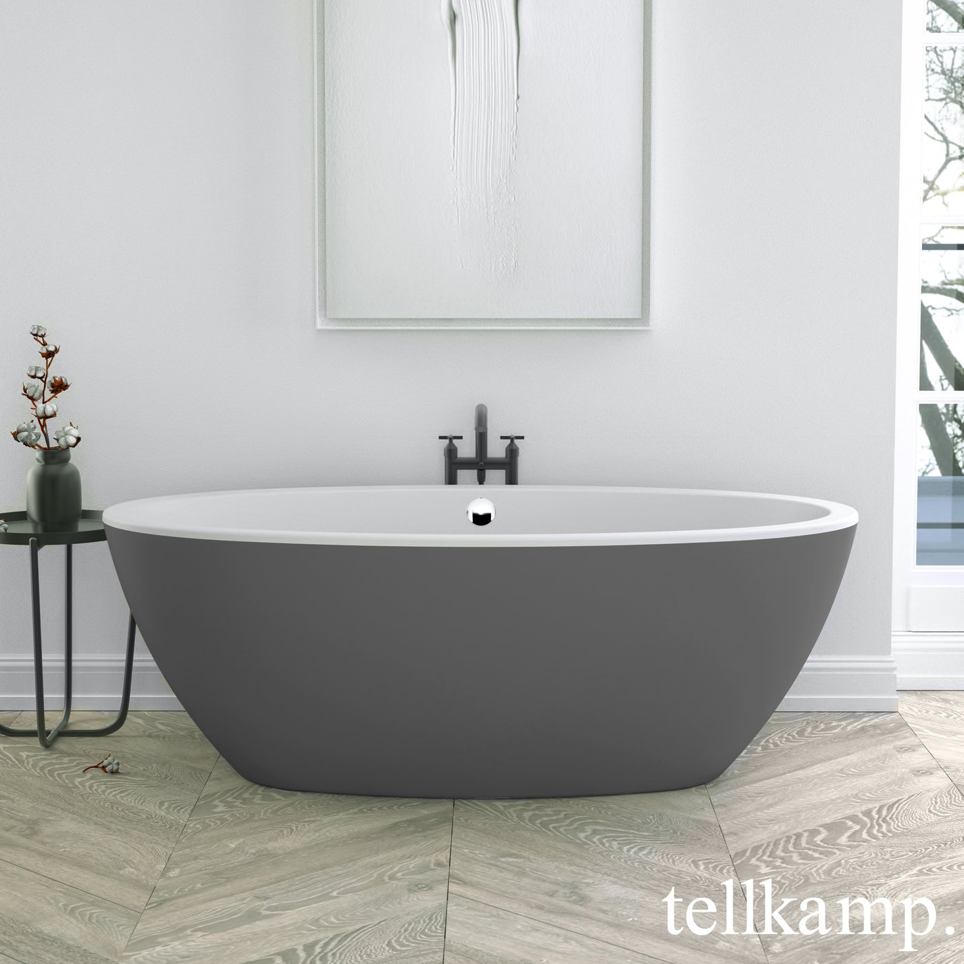 Tellkamp Space freestanding oval bath matt white, panel matt cement ...