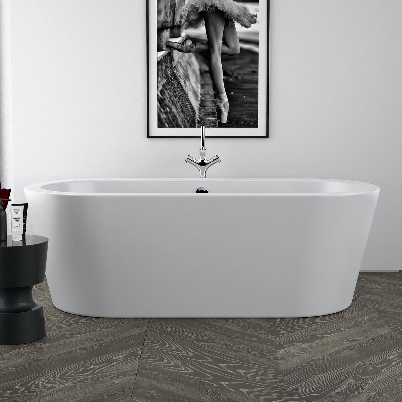 Tellkamp Solitär freestanding oval bath matt white, with water inlet ...