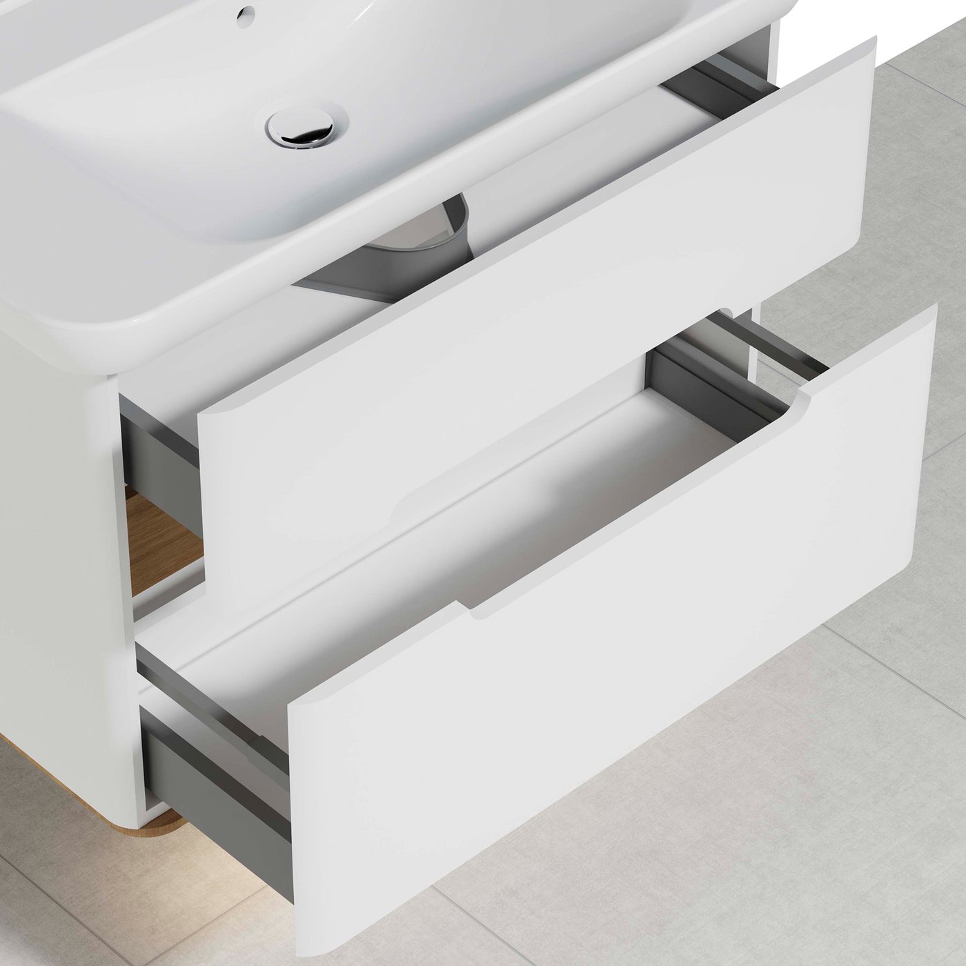 VitrA Sento Schrank mit Waschtisch, 2 Auszüge weiß matt, WT weiß, mit 1 ...