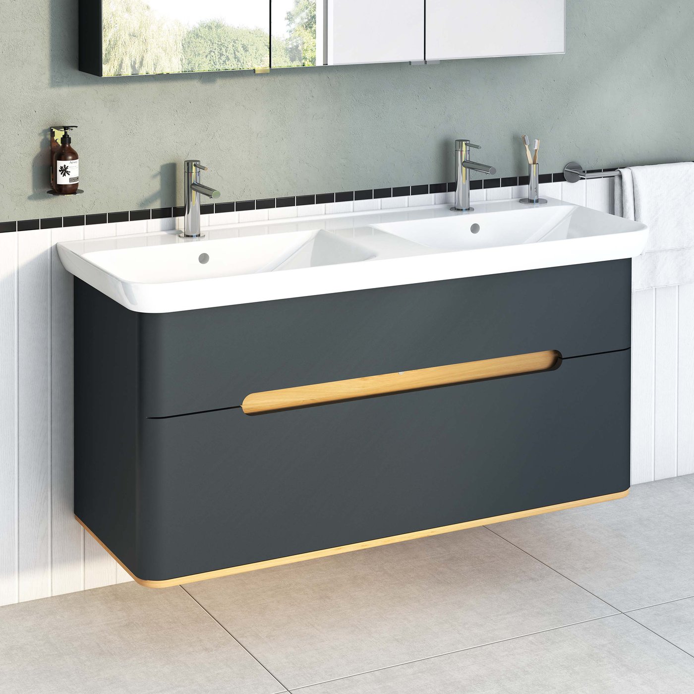 VitrA Sento vanity unit with double washbasin, 2 pull-out compartments ...