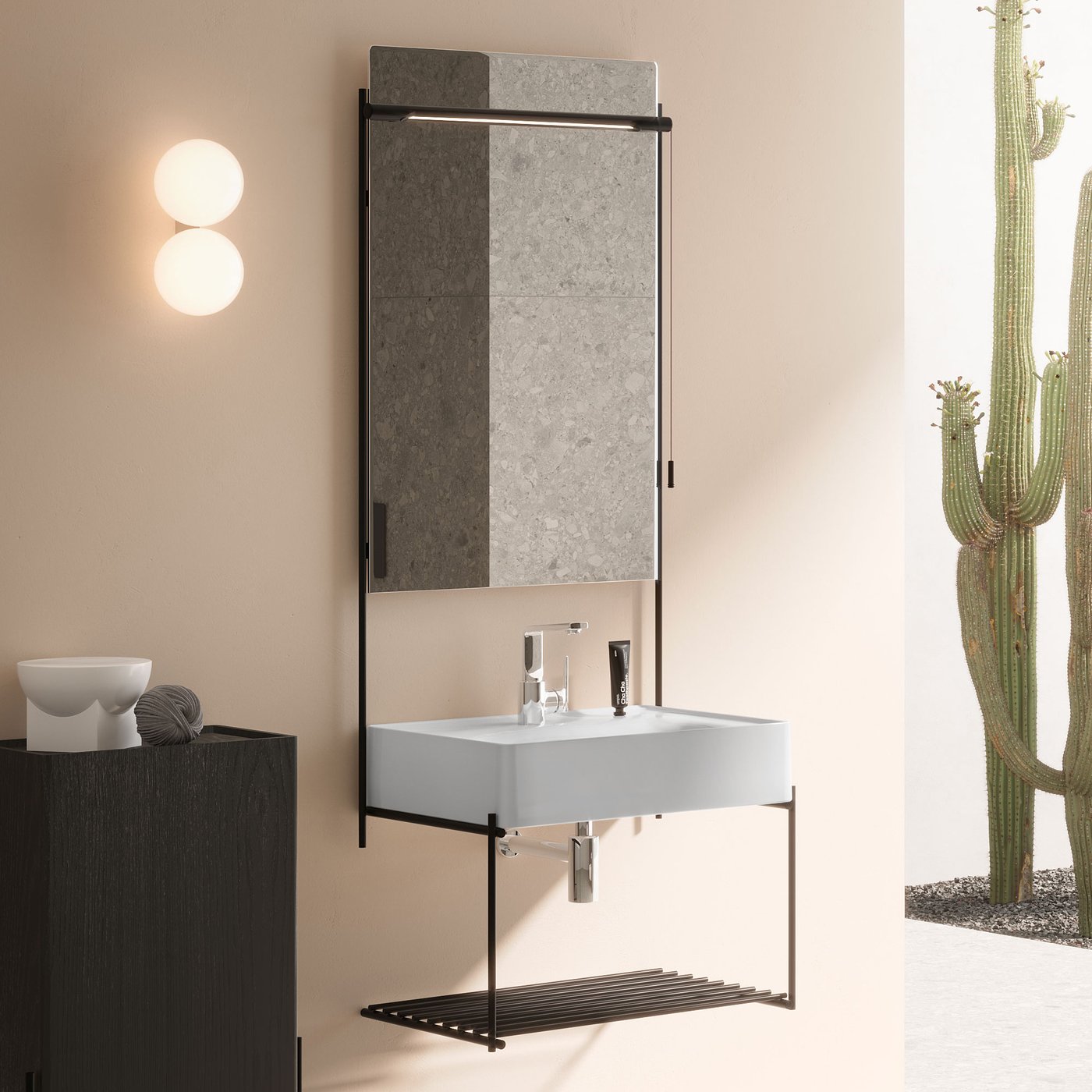 VitrA Equal Gestell mit Waschtisch schwarz matt, WT weiß, mit ...