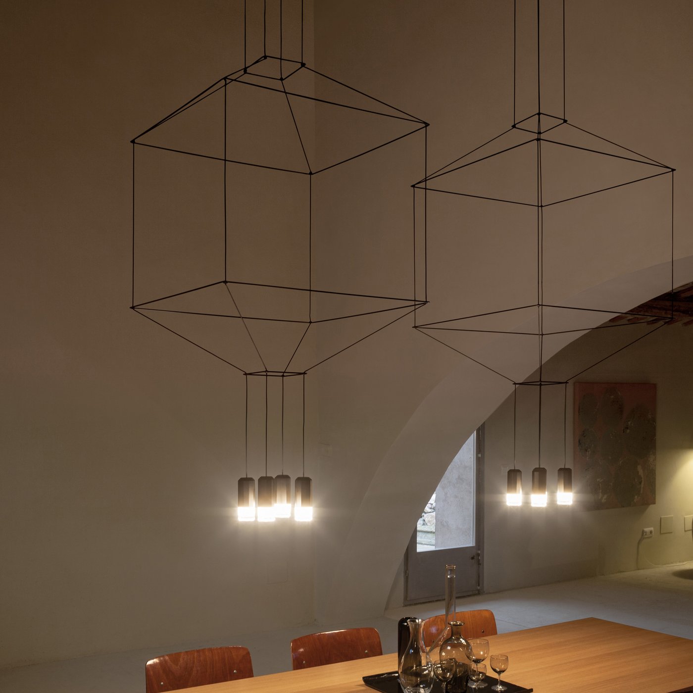 VIBIA Wireflow Pendelleuchte, LED 4-flammig dimmbar, schwarz glanz ...