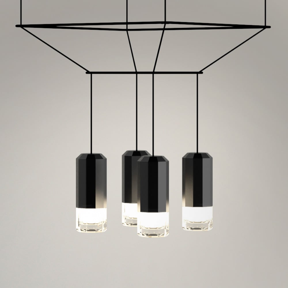 VIBIA Wireflow pendant light, LED 4 heads dimmable, black gloss ...