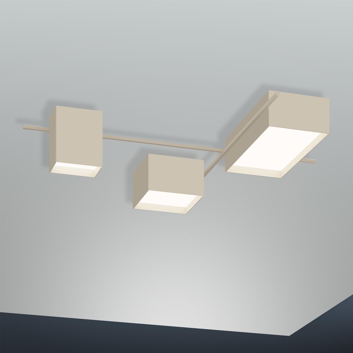VIBIA Structural LED ceiling light, 3 heads dimmable, matt cream ...