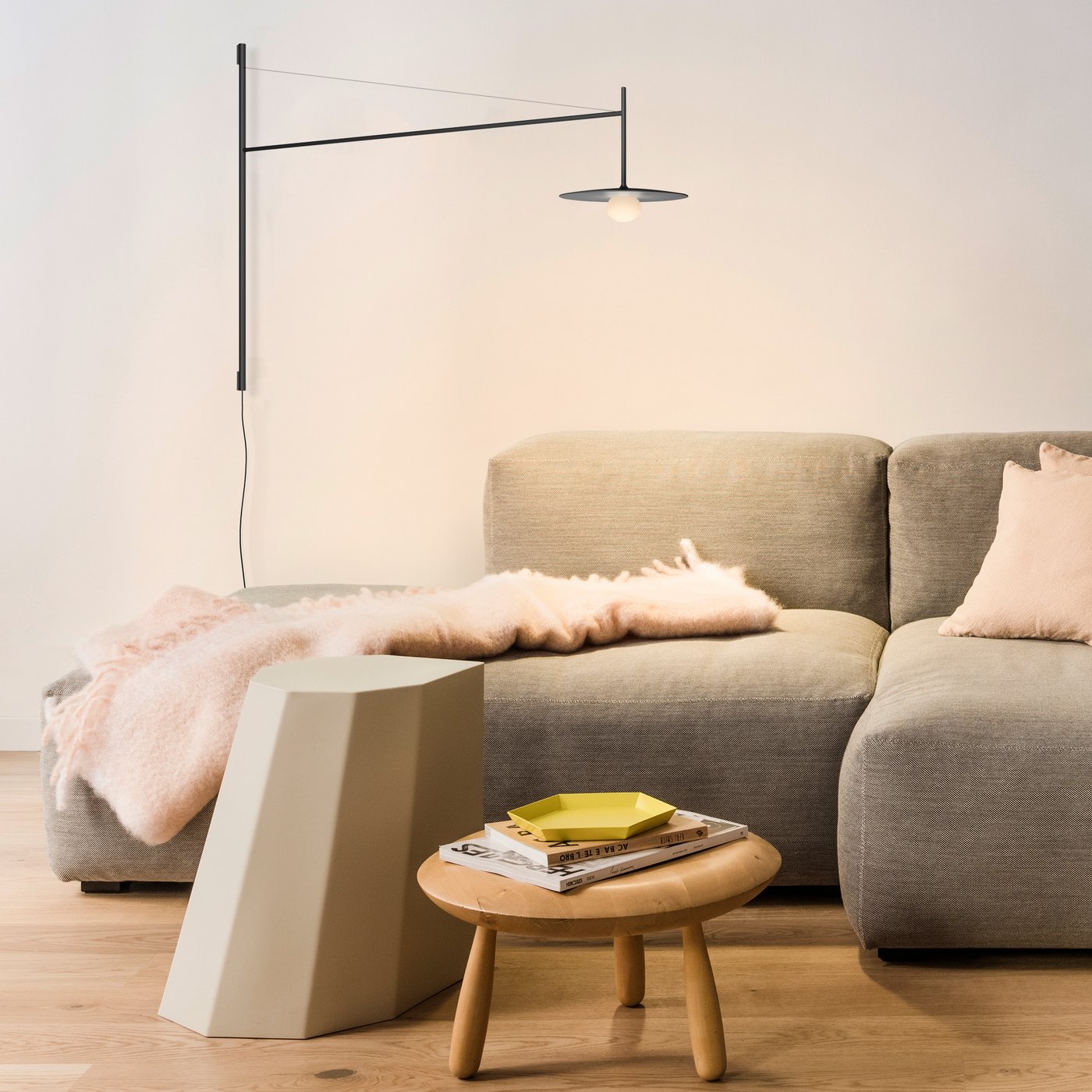 VIBIA Tempo wall light, LED with supply cable and tension cable, globe ...
