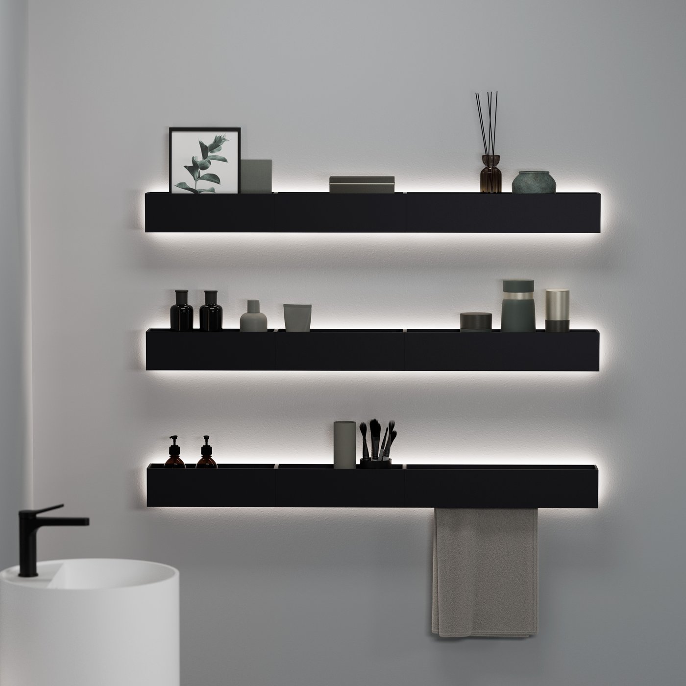 Viverso AGA Design U Badaccessoire-Set inkl. Beleuchtung für ...