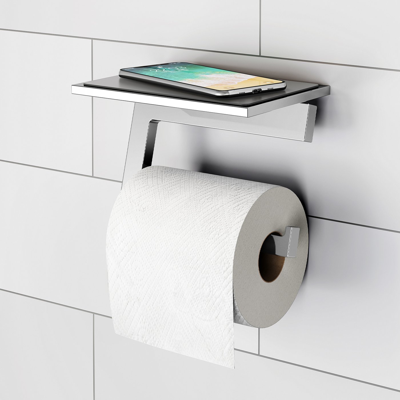Viverso x add toilet roll holder with shelf, open, movable chrome ...