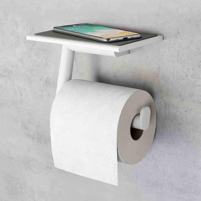 Viverso x elo toilet roll holder with shelf, open, movable matt white ...