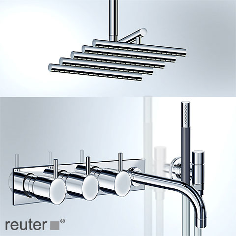 Vola Combi-6 shower system, thermostat, with bath filler brushed ...