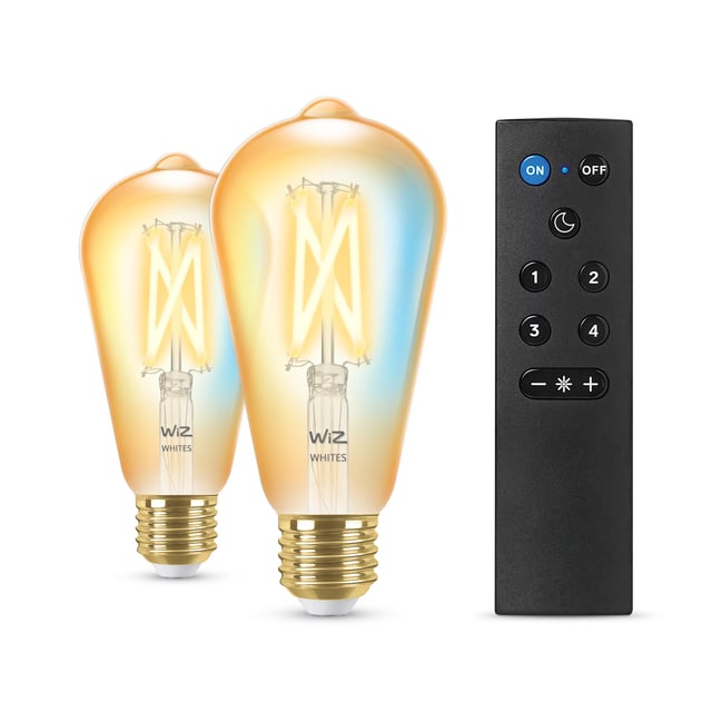 Wiz Tunable White set of 2 LED lamps with remote control ST64, E27 ...