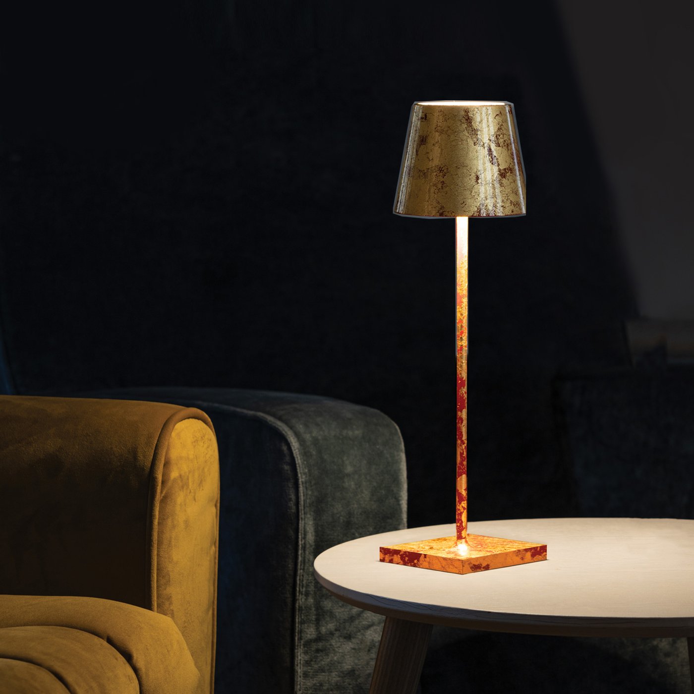 zafferano Poldina rechargeable table lamp, LED dimmable, gold/red ...