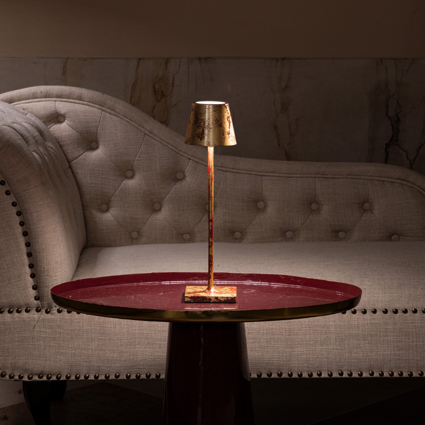 zafferano Poldina rechargeable table lamp, LED dimmable, gold/red ...