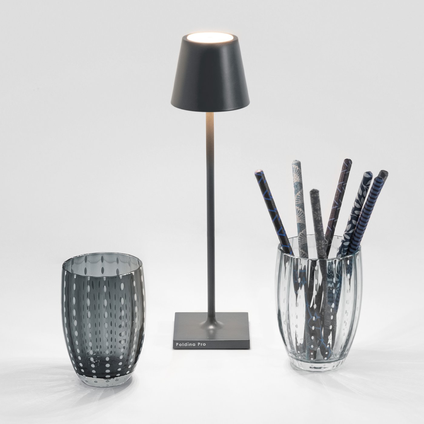 zafferano Poldina set of 12 rechargeable table lamps, LED with charging ...