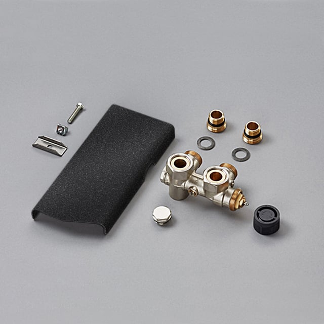 Zehnder Yucca valve tap block, with connection for heating element ...